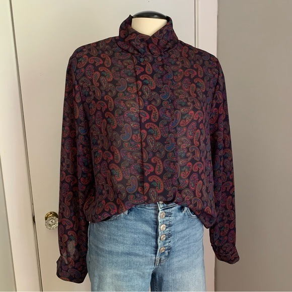 Vintage | Tops | Vintage Alexon High Neck Paisley Print Long Sleeve ...